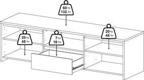 Bílý/v přírodní barvě TV stolek v dekoru dubu 179x52x48 cm Next – Tvilum