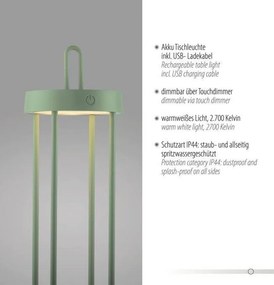 LD 19301-43 ANSELM LED stolní lampa na baterie zelená 50cm dotykový stmívač IP44 zahradní svítidlo 2700K - JUST LIGHT
