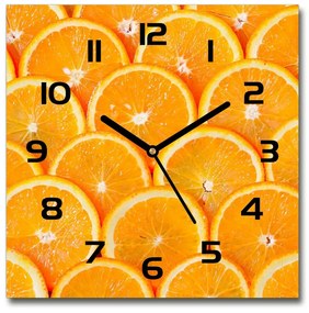 Wallmuralia Skleněné hodiny čtverec Plátky pomerančů 30x30 cm