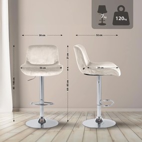Sada 2 barových židlí Solon chromovaná konstrukce samet – krémová