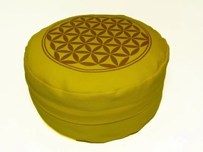 S radostí - vlastní výroba Meditační polštář se zlatým Květem života - žlutý Velikost: ∅30 x v18 cm
