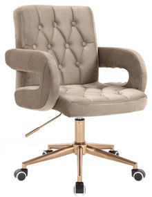 LuxuryForm DESIGN Otočná židle BOSTON VELUR na zlaté podstavě s kolečky - latte
