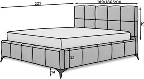 Moderní čalouněná postel MALO 200x180, vínová (matt velvet 68)