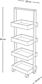 Úzký bambusový regál se 4 košíky VINK, 90 cm