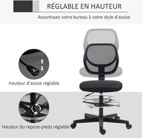 Ergonomická kancelářská židle Vinsetto s vysokým sedákem, síťovaný opěrák, nastavitelná výška 50-70 cm, otočný podnožník 360°, černá | Aosom