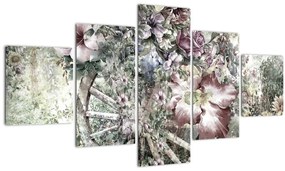 Obraz květin na dřevěném kole (125x70 cm)