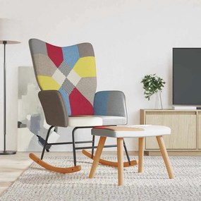 Houpací křeslo se stoličkou patchwork textil 328192