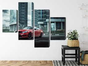 Vícedílný obraz Červené Auto Na Pozadí Moderních Mrakodrapů Nedostatek Nedostatek Plátno Canvas 160x100