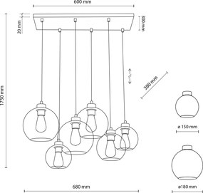 TK Lighting Černý závěsný lustr Cubus pro žárovku 6x E27 TK2164