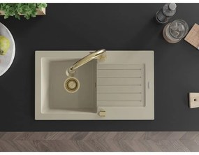 Mexen Pablo, 1-komorový granitový dřez 752x436x161 mm a dřezová baterie Elia, béžová, 6510-69-670101-50