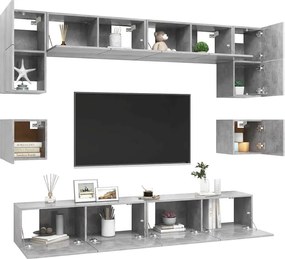 8dílný set TV skříněk betonově šedý kompozitní dřevo 3079112
