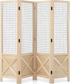 Costway Skládací zástěna dělicí příčka 4dílná příčka dřevěný rám – 151 × 144 cm