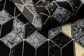 Dywany Łuszczów, Běhoun Gloss 400B 86 3D geometric black/gold, 60x300, černá, obývací pokoj