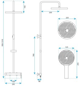 Rea Foss, sprchový set s ruční a hlavovou sprchou, černá matná, REA-P5645