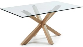 Skleněný jídelní stůl s přírodním podnožím Kave Home, 160 x 90 cm