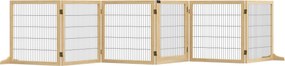 PawHut Nastavitelná bezpečnostní brána pro psy s nohama 432 x 70 cm dřevěná bariéra pro psy skládací brána pro schody, dveře, chodby, 6 panelů, přírod