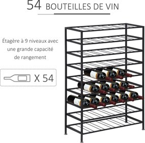 HOMCOM Stojan na víno s kapacitou 54 lahví 63D x 25Š x 91V cm černý kov | Aosom