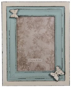 Krémovo-tyrkysový fotorámeček s motýlem – 13x18 cm