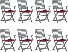 vidaXL Skládací zahradní židle s poduškami 8 ks masivní akácie [3078281] Barva: vínová červená