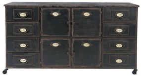 Černá kovová komoda se šuplíky na kolečkách - 152*44*86 cm