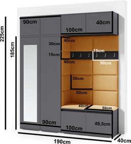 Eka Předsíňová stěna s čalouněnými panely Trinity 16 - Dub Atisan s černou / Tmavá šedá 2315