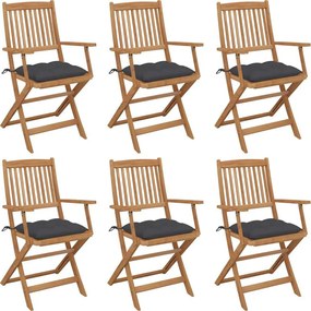 vidaXL Skládací zahradní židle s poduškami 6 ks masivní akácie [3074964] Barva: antracitová