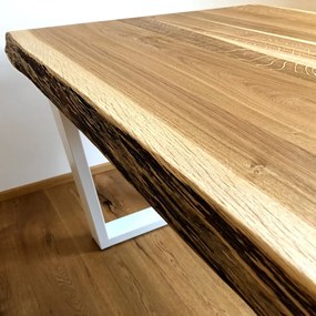 KULHÁNEK Designový stůl s rustikální hranou a zkosenou podnoží Velikost desky: 215x95 cm, Odstín podnože: bílá - RAL 9010