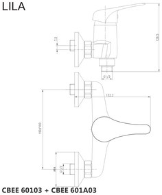Mereo Mereo, Sprchová nástěnná baterie, Lila, bez příslušenství, chrom, CBEE60103
