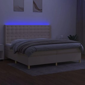 Box spring postel s matrací a LED krémová 200x200 cm textil 3139226