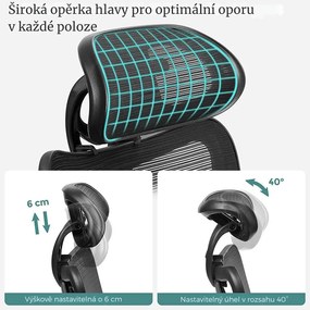 Kancelářská židle s opěrkou hlavy MAGNUS, max. 150 kg, černá SongmicsHome