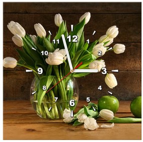 Gario Obraz s hodinami Okouzlující bílé tulipány Rozměry: 60 x 40 cm