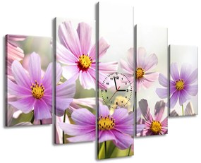 Gario Obraz s hodinami Jemné květy - 5 dílný Rozměry: 150 x 105 cm