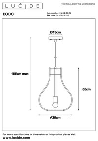 Lucide 01400/38/72 závěsné svítidlo Bodo, přírodní, E27, ø38cm