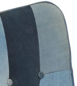 Houpací křeslo s podnožkou modré denim patchwork plátno,  339704