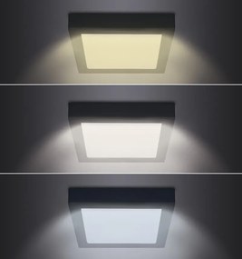 Solight LED mini panel CCT, přisazený, 24W, 1800lm, 3000K, 4000K, 6000K, čtvercový, černá barva