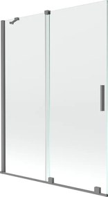 Mexen Velar, 2-křídlová posuvná vanová zástěna 130 x 150 cm, 8mm čiré sklo, broušený grafit, 896-130-000-01-95