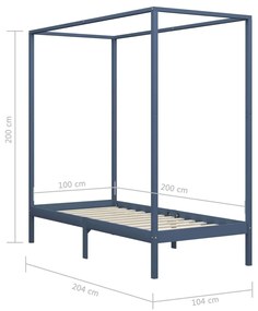 vidaXL Rám postele s nebesy šedý masivní borové dřevo 100 x 200 cm