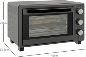 HOMCOM Mini trouba 21L 1400W 60 min. časovač, malá trouba s nastavitelnou dobou pečení 100 °C-230 °C, mini trouba s pečicím plechem, drátěný rošt, ne…