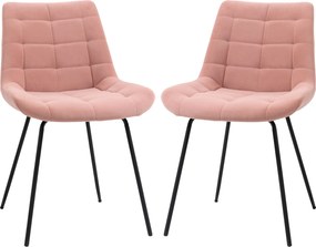 HOMCOM Sada 2 Jídelních Židlí - Čalouněné Růžové Židle s Opěrkou, Sametový Potah, Retro Design, Ocelové Nohy, 50 x 61 x 79 cm | Aosom