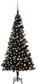 Umělý vánoční stromek s LED a sadou koulí černý 150 cm PVC