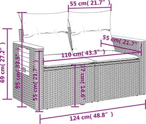 vidaXL 3dílná zahradní sedací souprava s poduškami polyratan [3226599] Barva: Černá a krémová