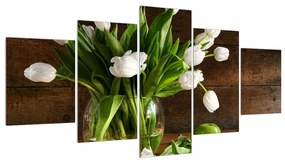 Obraz bílých tulipánů ve váze (150x80 cm)