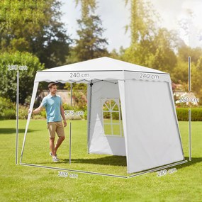Outsunny skládací altán vodotěsný 2,4 x 2,4 m UV 50+ nastavitelná výška s lany kolíky boční stěna taška na přenášení Oxford White | Aosom.de