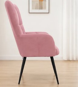 křeslo relaxační, s podnožkou, odpočinkové, ušák, kov/samet, 98x63x69 cm, černá/růžová, Dekorino KR20260016
