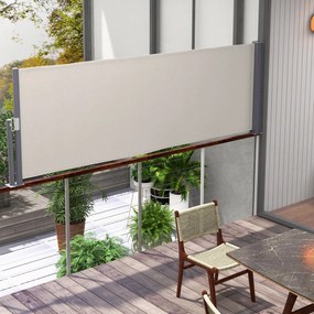 Boční markýza Outsunny výsuvná 300x100cm zahradní markýza s ochranou proti UV záření a větrnou clonou z polyesteru ve světle šedé barvě |
