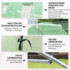 Fóliový skleník, průchozí, 8 oken se sítí proti hmyzu, robustní fólie, ocelový rám, 6 x 3 x 2 m, zelený