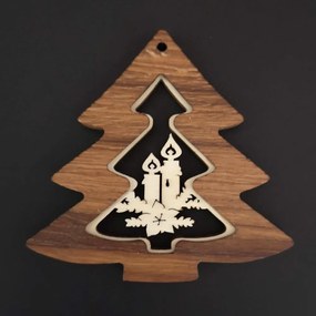 AMADEA Dřevěná ozdoba z masivu s vkladem - stromek se svíčkami 8 cm