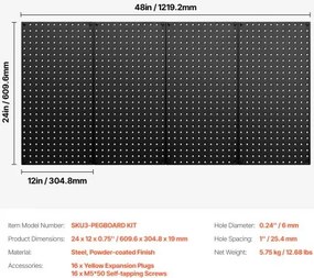 Kovové desky na hrazení 4 panely 61 × 30,5 cm nástěnný – SKU3-PEGBOARD Sada