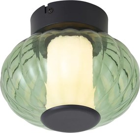 Designové stropní svítidlo černé 18cm se zeleným sklem vč. 3-stupňové stmívatelné LED - Margherite