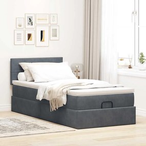 Osmanský rám postele s matrací tmavě šedá 100x200cm samet 3312603
